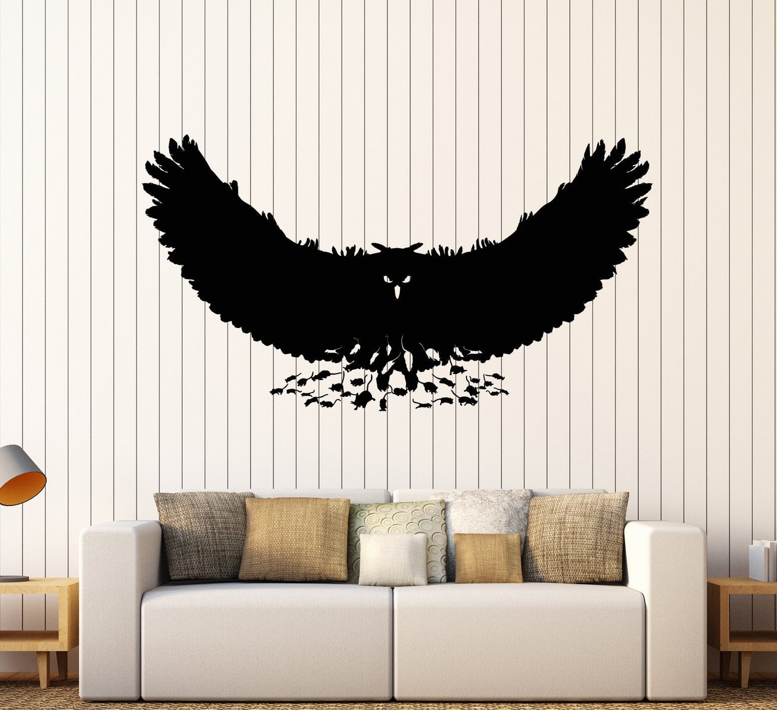 Vinyl Wall Decal Mouse Owl Predator Bird Feathers Wings Stickers Uniqu ...