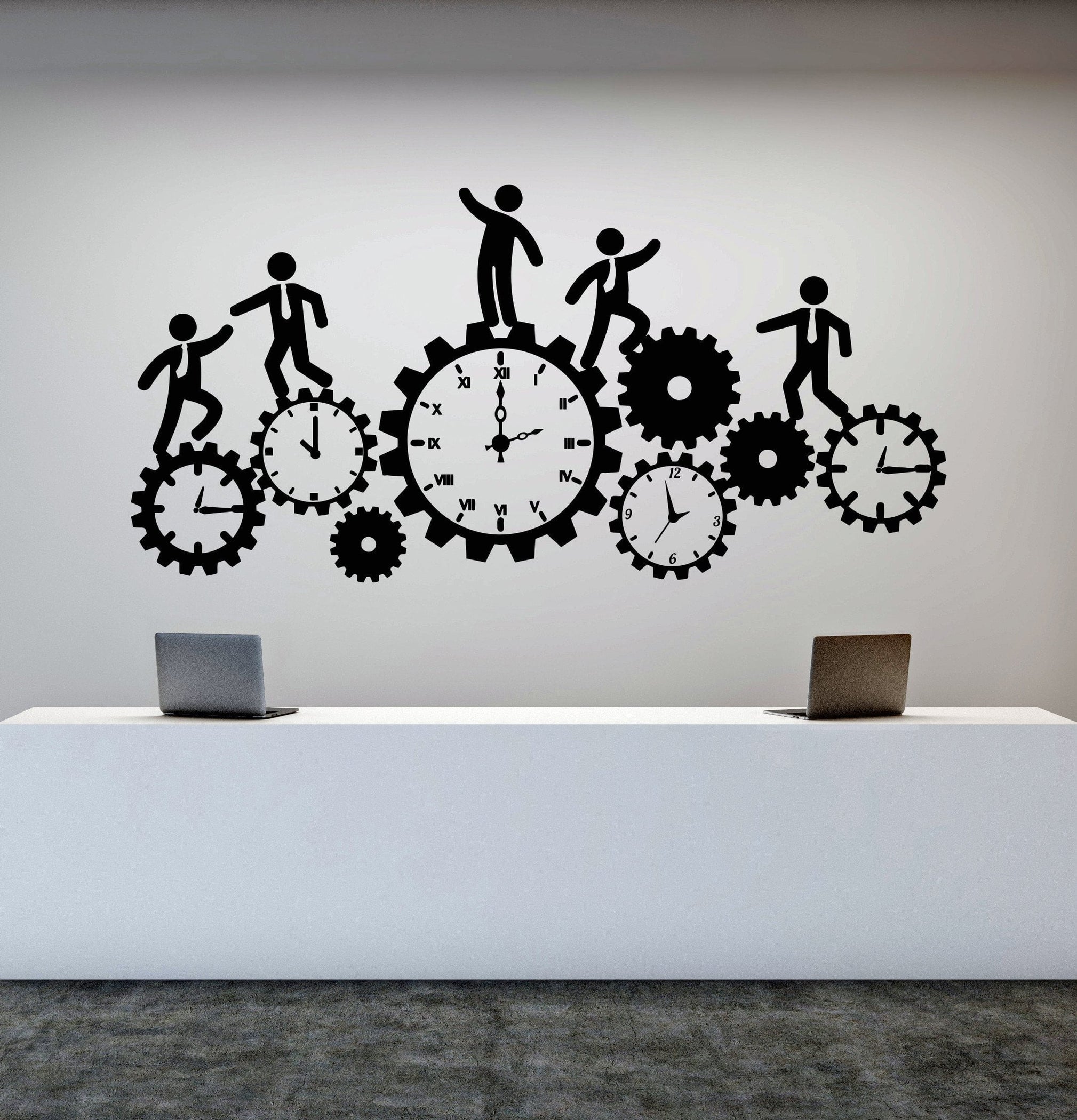 Vinyl Wall Decal Team Work Business Clock Gear Time Stickers Unique Gi ...