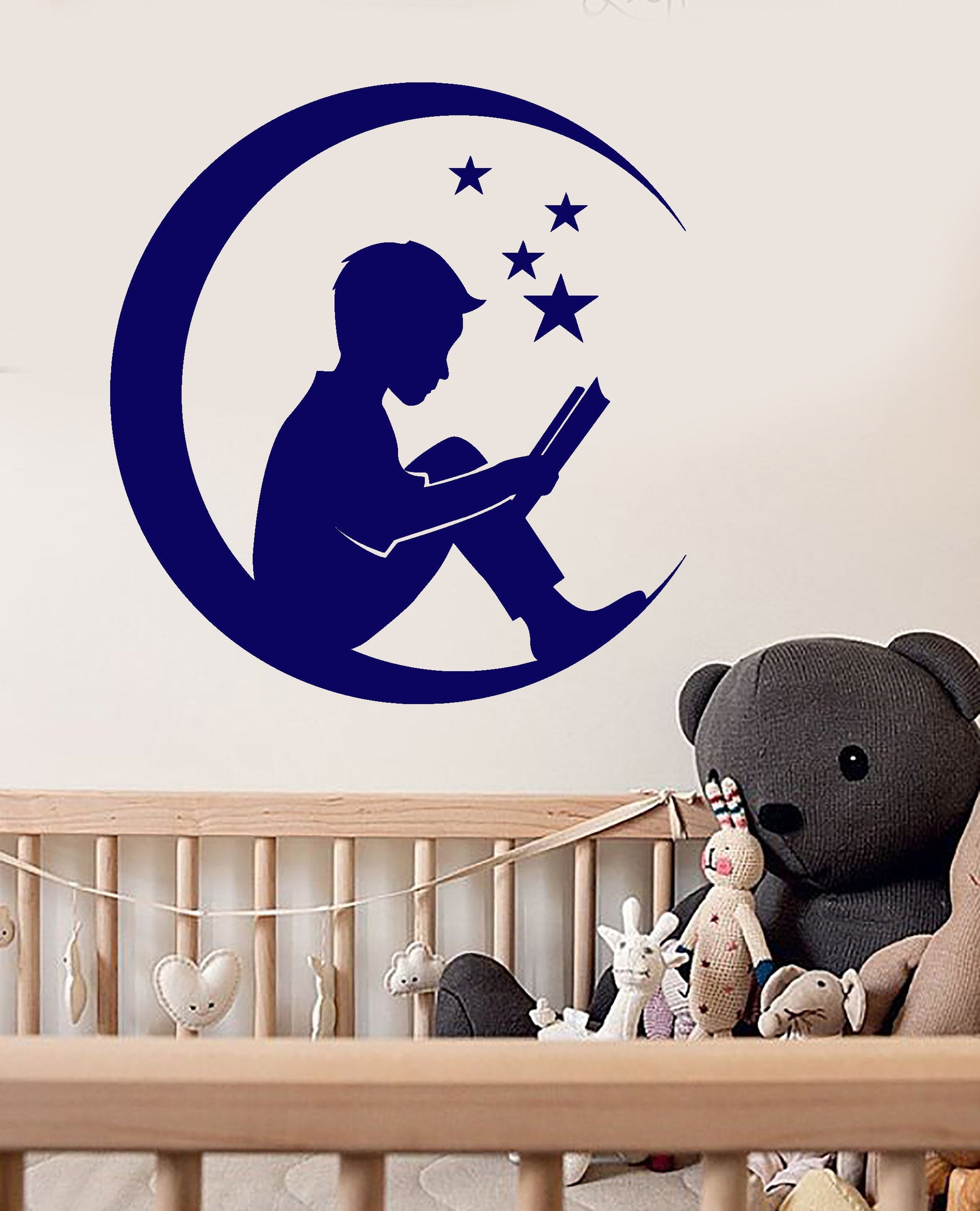 Vinyl Wall Decal Star Moon Boy With Fairy Tales Book Stickers (2257ig ...