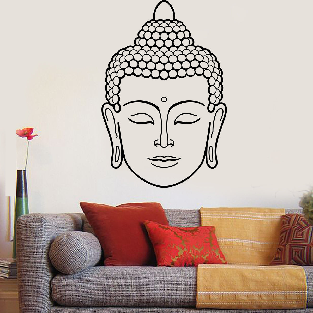 Vinyl Wall Decal Buddha Face Head Buddhism India God Religion Stickers ...