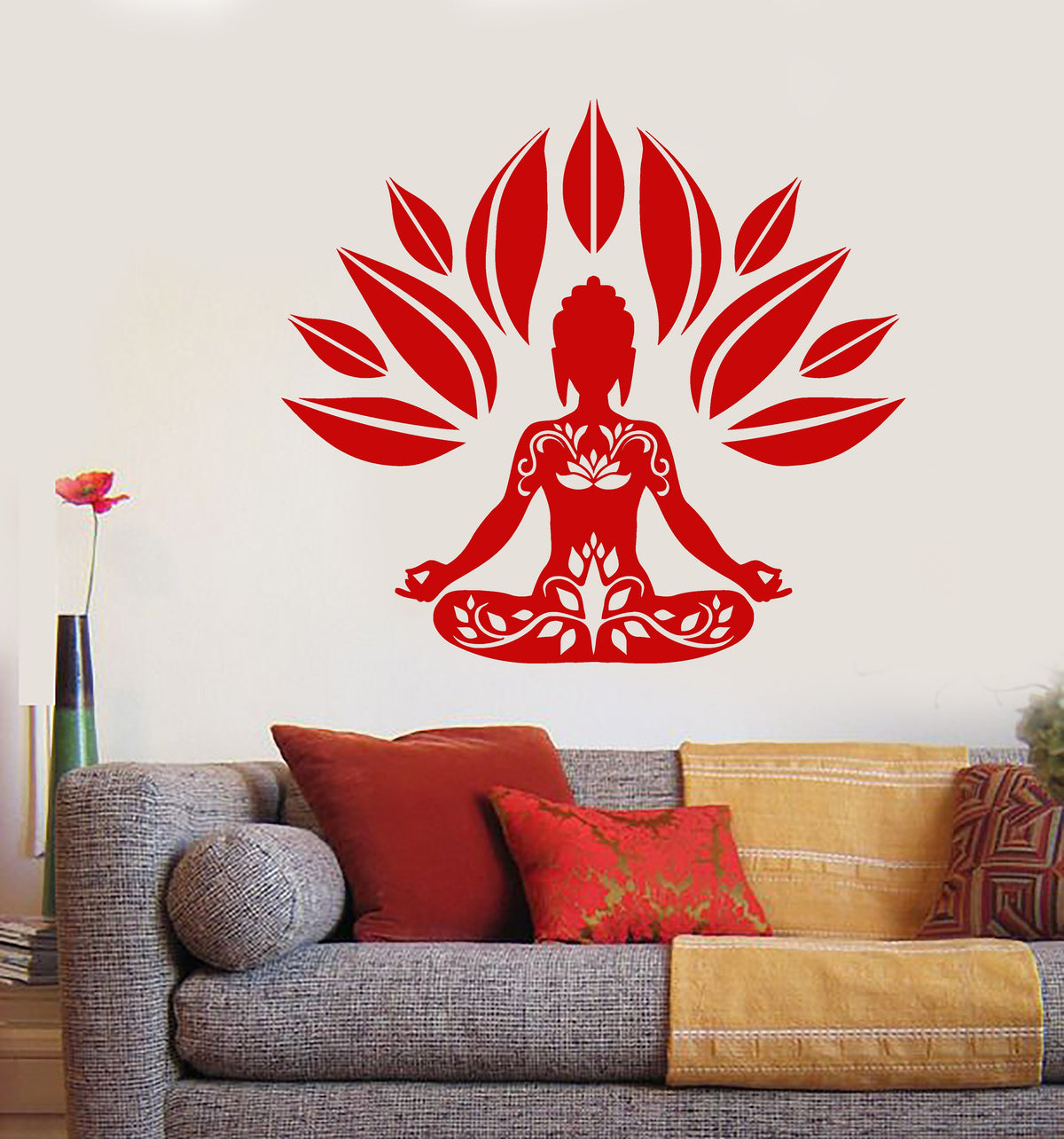 Vinyl Wall Decal Buddhism Yoga Buddha Lotus Pose Flower Stickers Uniqu ...