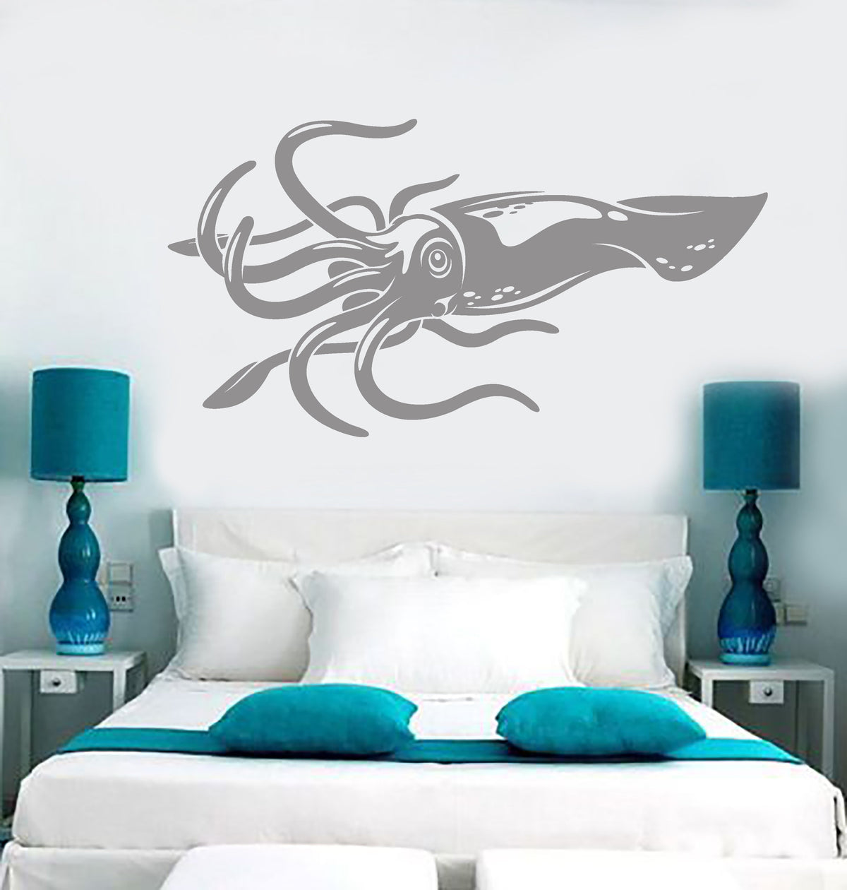 Vinyl Wall Decal Giant Squid Fishing Sea Beast Animal Food Stickers Un ...