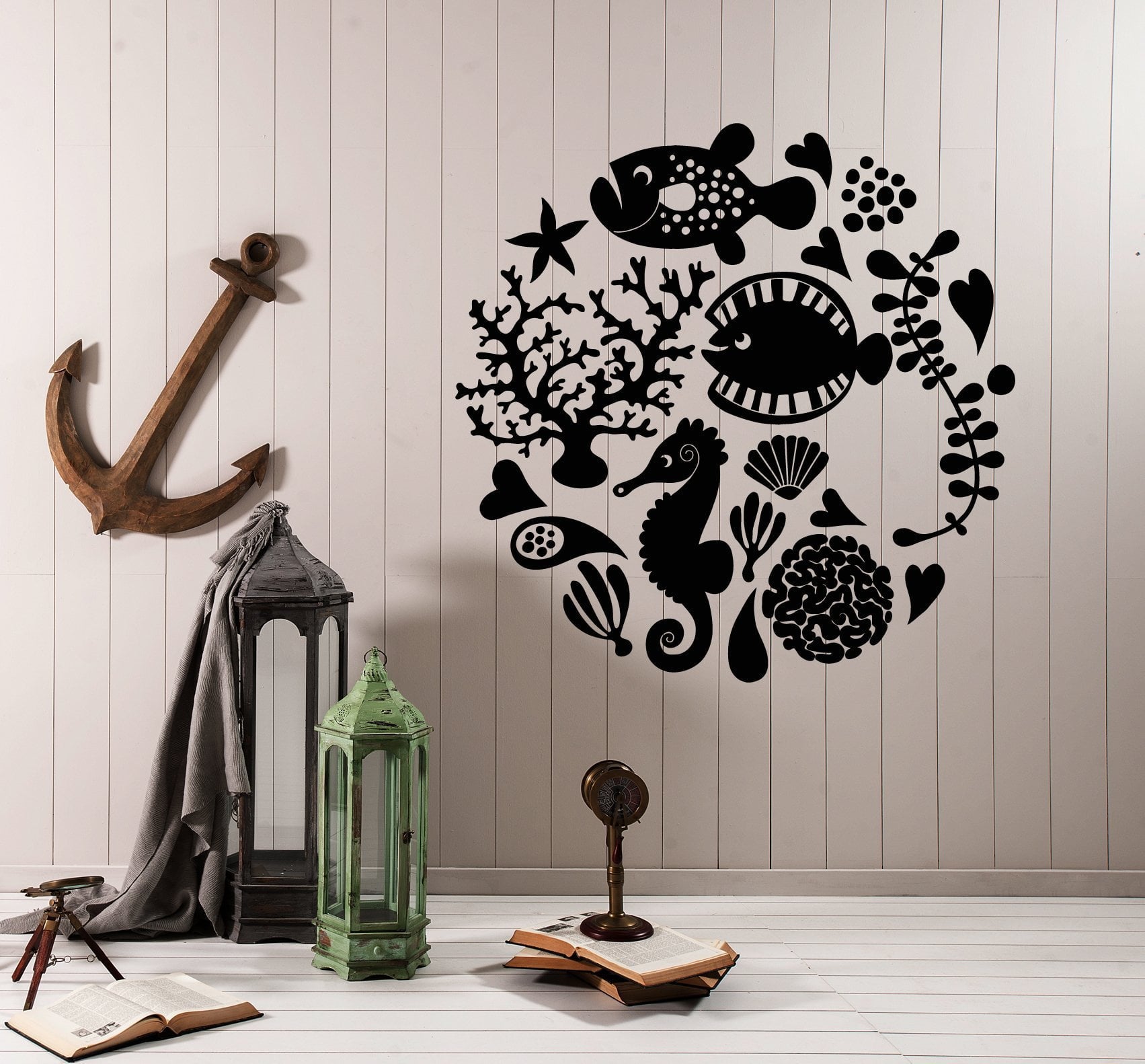 Vinyl Wall Decal Cartoon Fish Aquarium Sea Algae Children's Room Stick ...