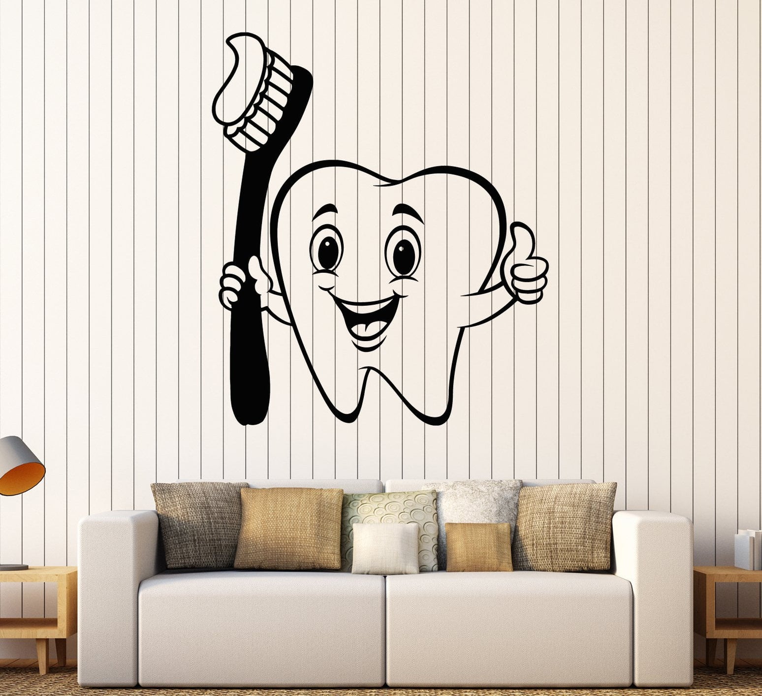 Vinyl Wall Decal Positive Cartoon Tooth Toothbrush Dental Care Sticker ...