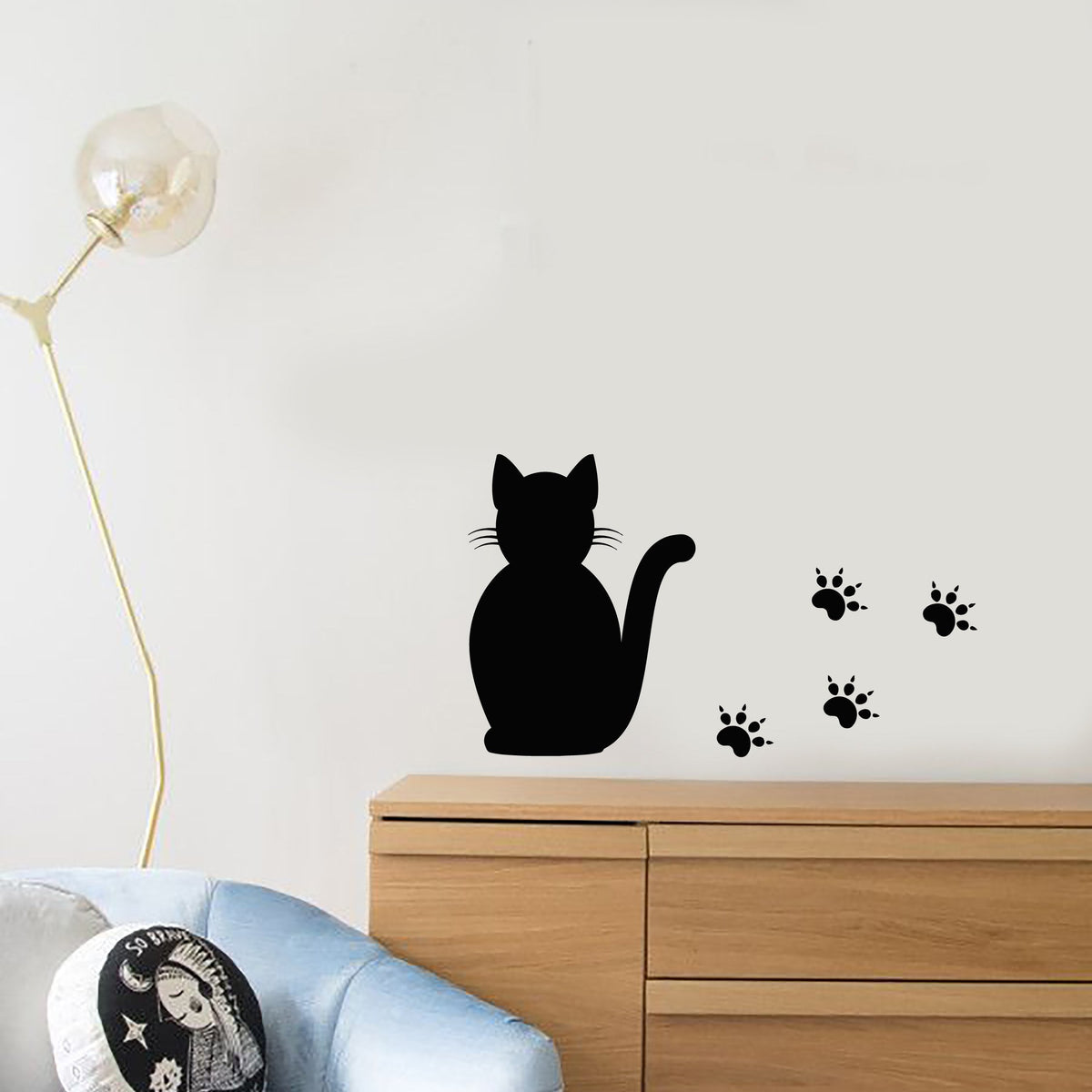 Vinyl Wall Decal Cartoon Cat Silhouette Animal Footprints For Kids Roo ...