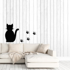 Vinyl Wall Decal Cartoon Cat Silhouette Animal Footprints For Kids Roo ...