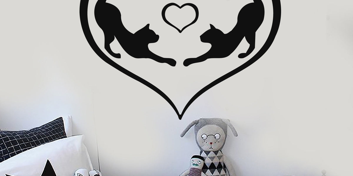 Wall Stickers Vinyl Decal Romantic Love Heart Cat Animal Unique Gift ...