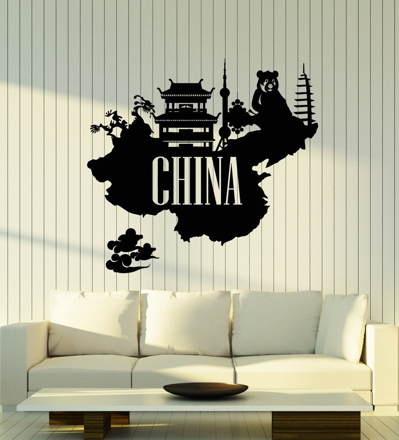 Vinyl Wall Decal China Country Map Asian Style Panda Animal Pagoda Sti ...