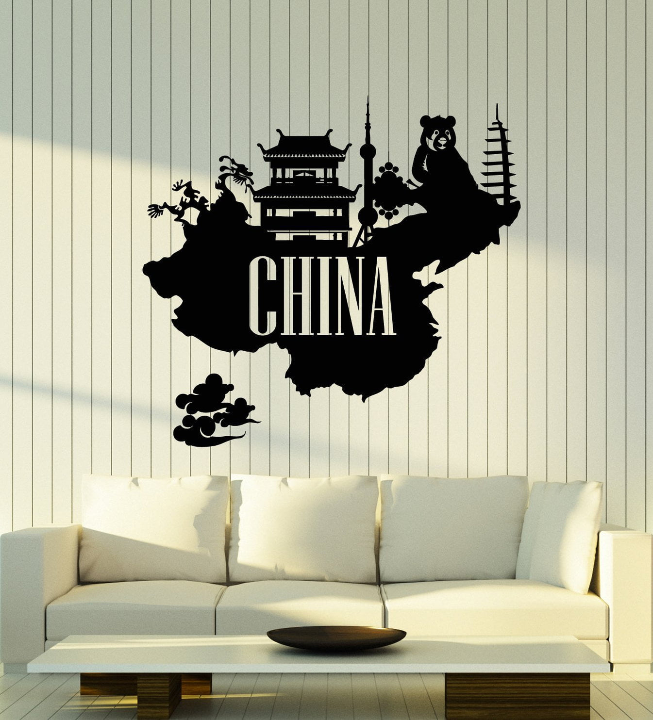 Vinyl Wall Decal China Country Map Asian Style Panda Animal Pagoda Sti ...