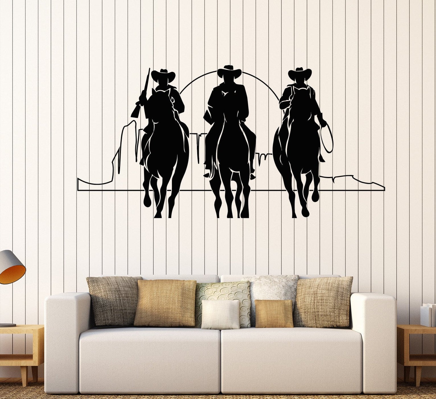 Vinyl Wall Decal Western Cowboys Horses Sunset Movie Cinema Stickers U ...