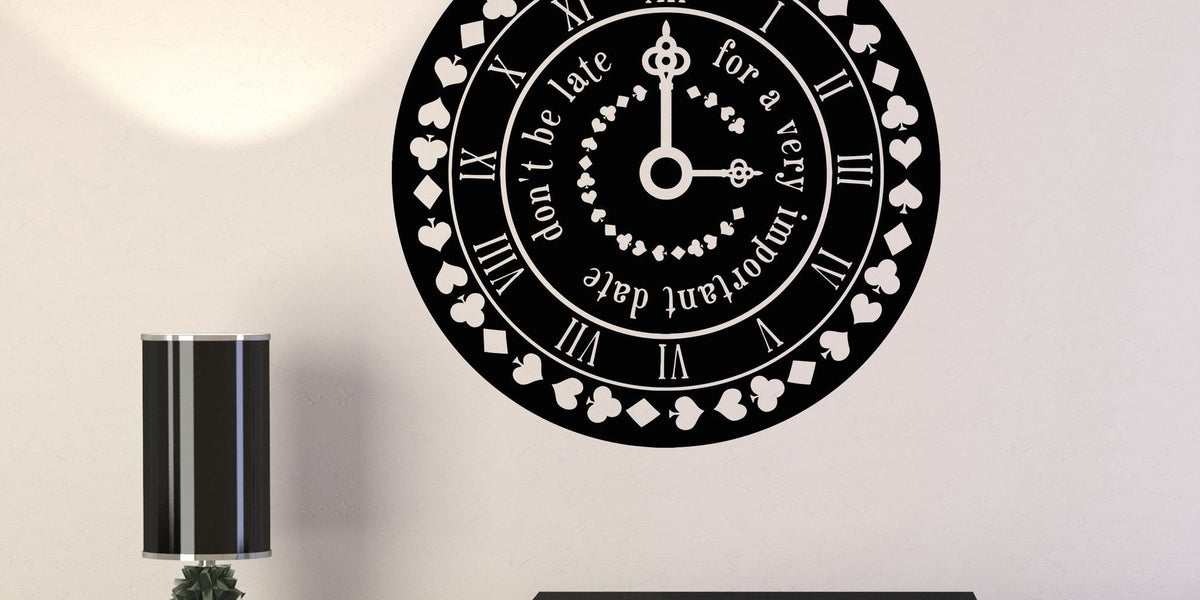 Vinyl Wall Decal Clock Time Suit Cards Fairy Tale Nursery Design Stick ...