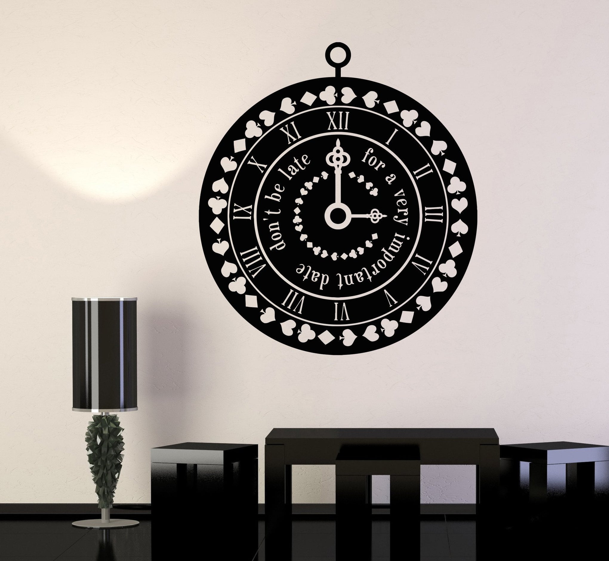 Vinyl Wall Decal Clock Time Suit Cards Fairy Tale Nursery Design Stick ...