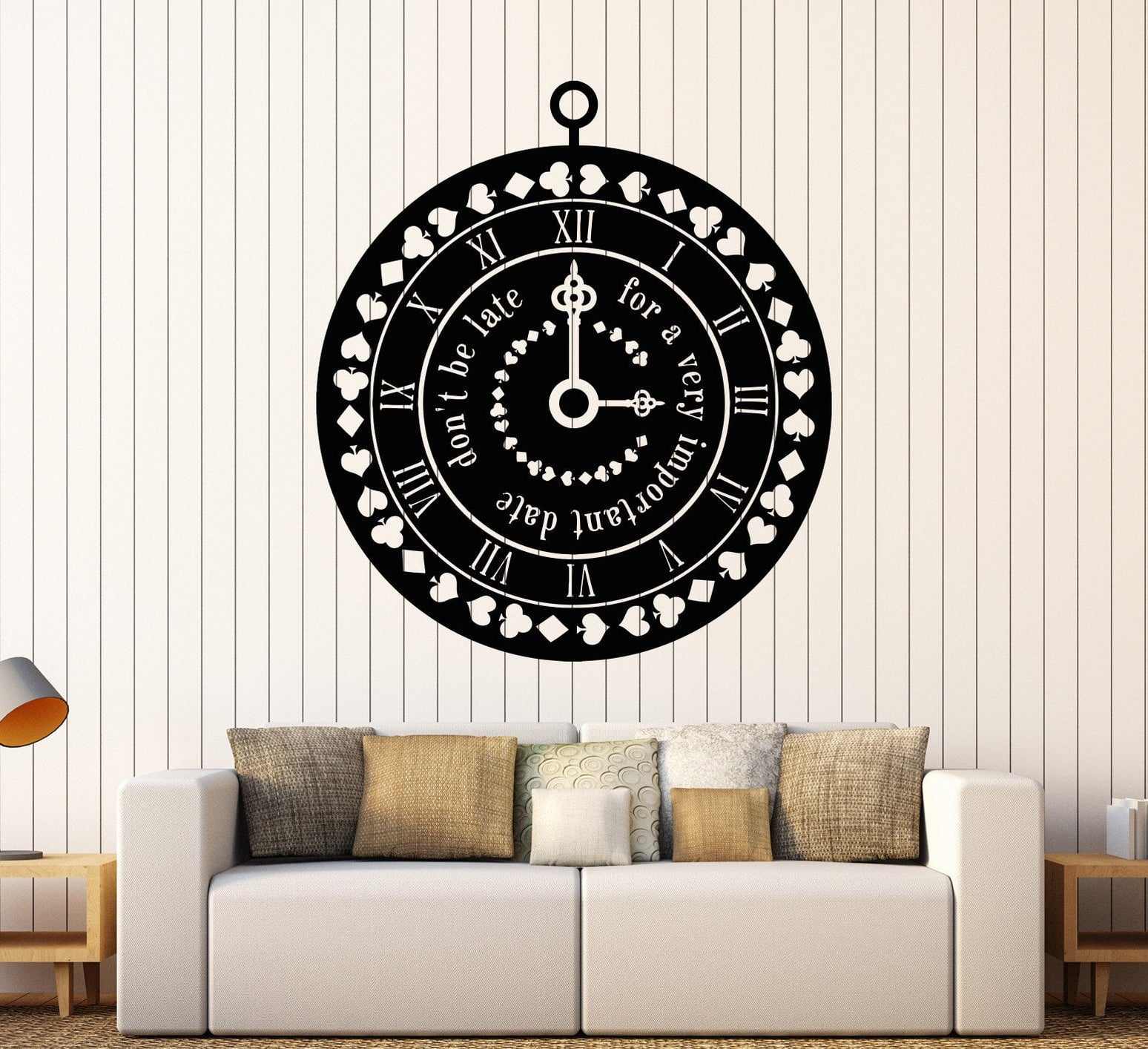 Vinyl Wall Decal Clock Time Suit Cards Fairy Tale Nursery Design Stick ...