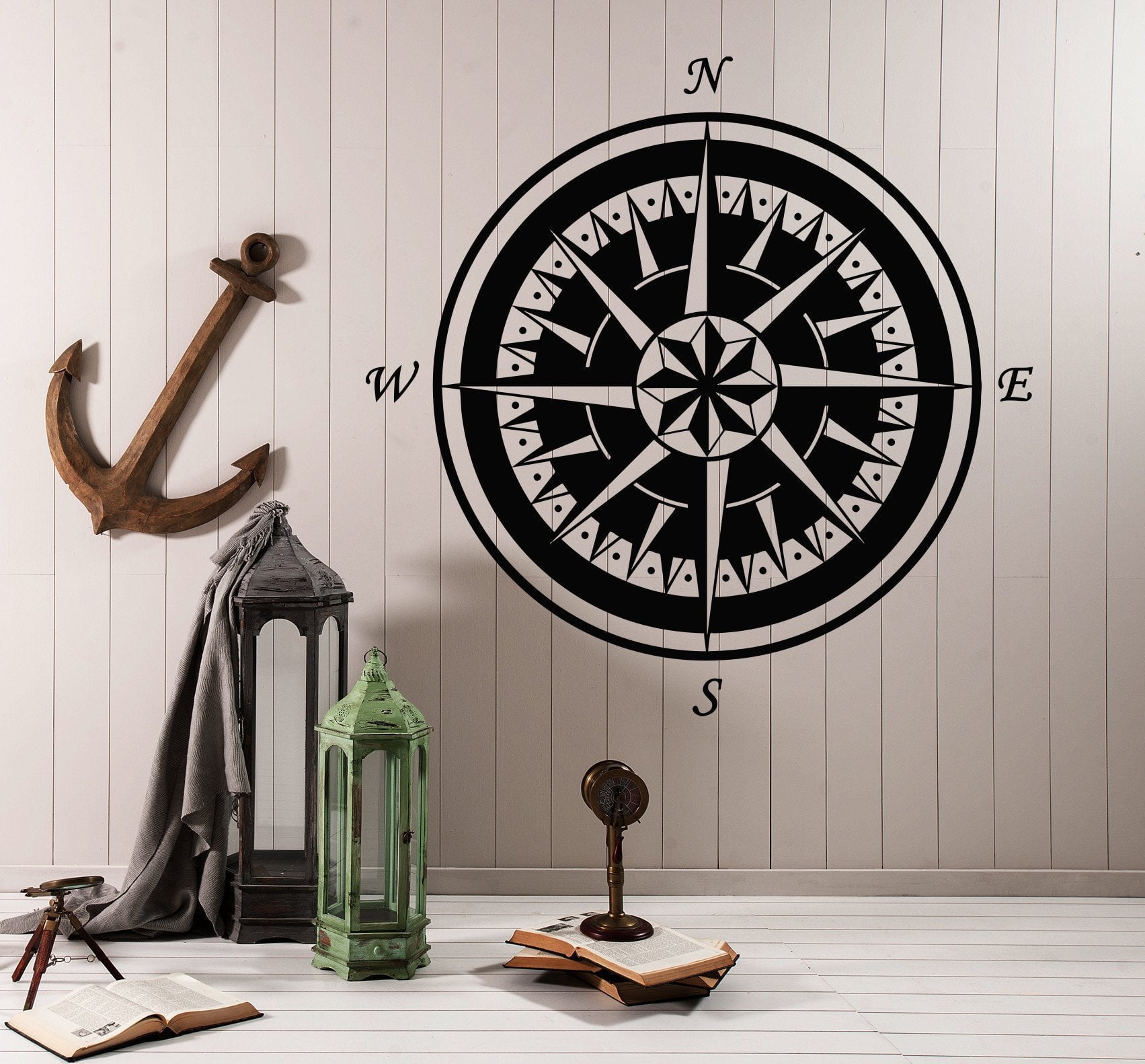 Vinyl Wall Decal Marine Nautical Compass Rose Sea Style Stickers Uniqu ...