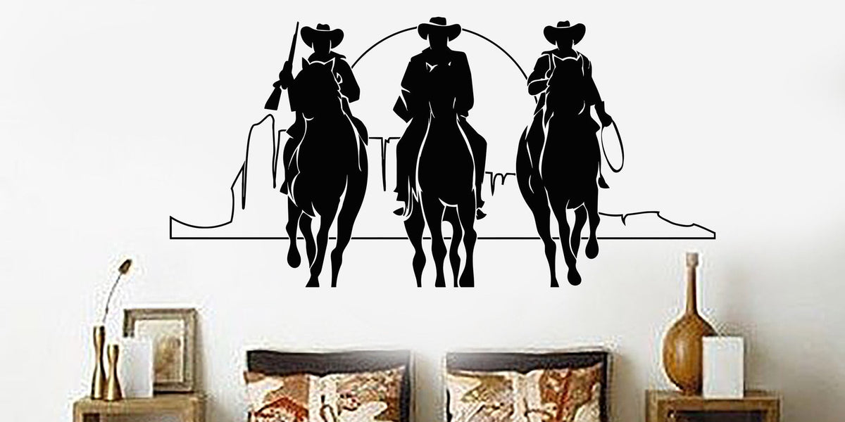 Vinyl Wall Decal Western Cowboys Horses Sunset Movie Cinema Stickers U ...