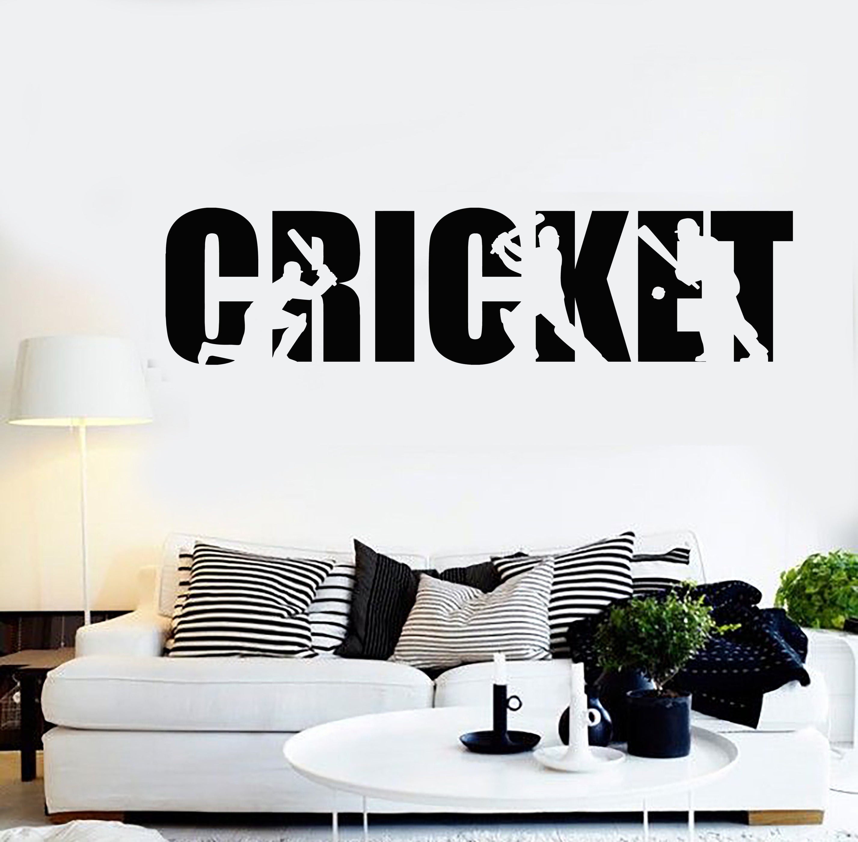 Vinyl Wall Decal Cricket Player Lettering Sports Art Decor Stickers Mu ...