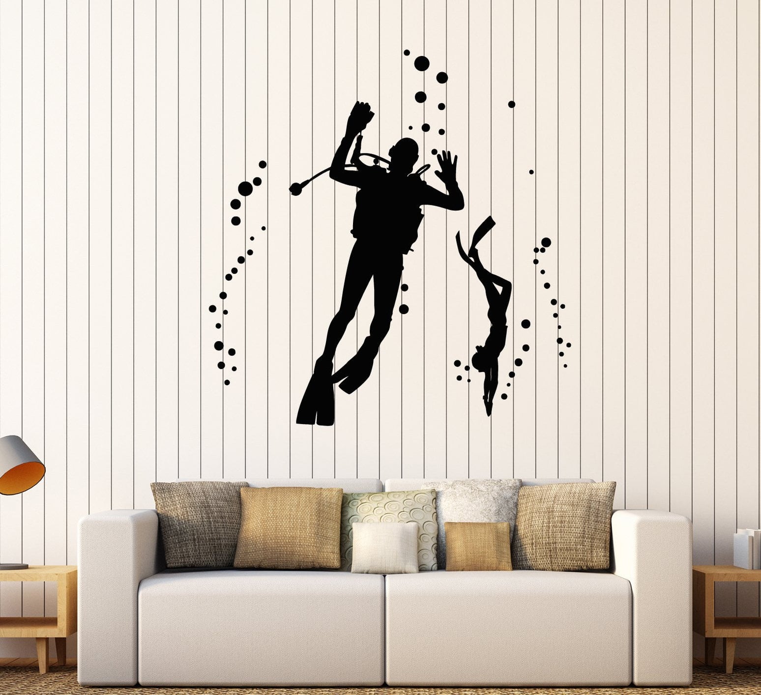 Vinyl Wall Decal Scuba Diving Underwater Diver Bubbles Stickers Unique ...