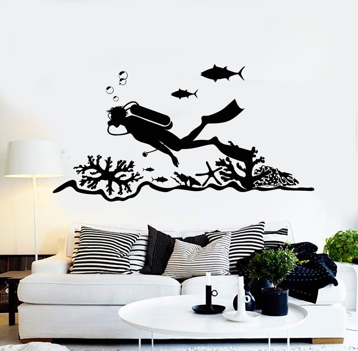 Vinyl Wall Decal Scuba Diving Center Diver Ocean Stickers Murals Uniqu ...