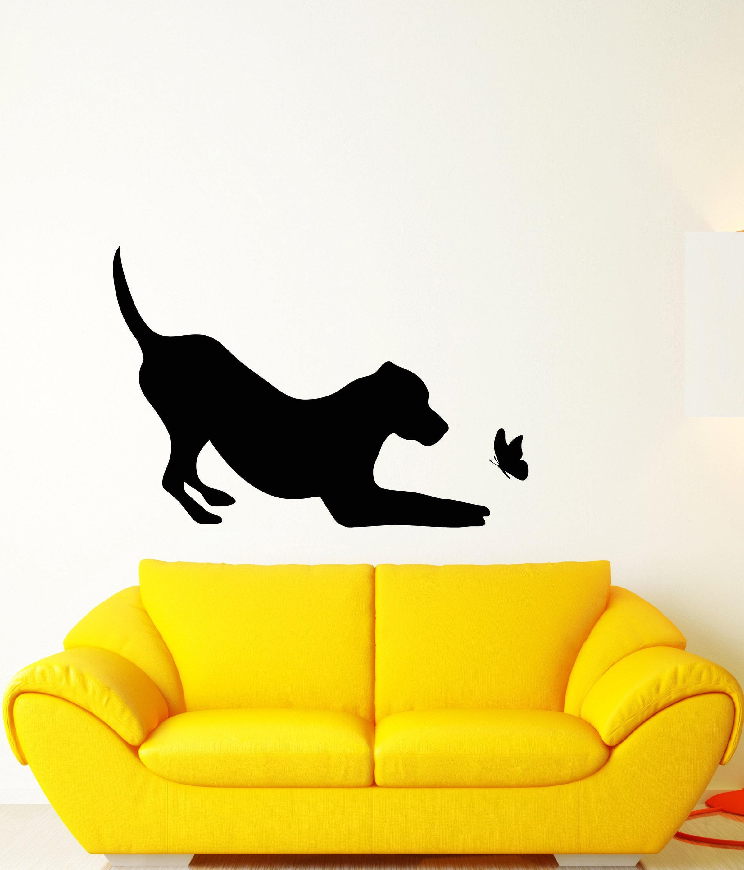Vinyl Wall Decal Pet Shop Silhouette Dog With Butterfly Animal Sticker ...