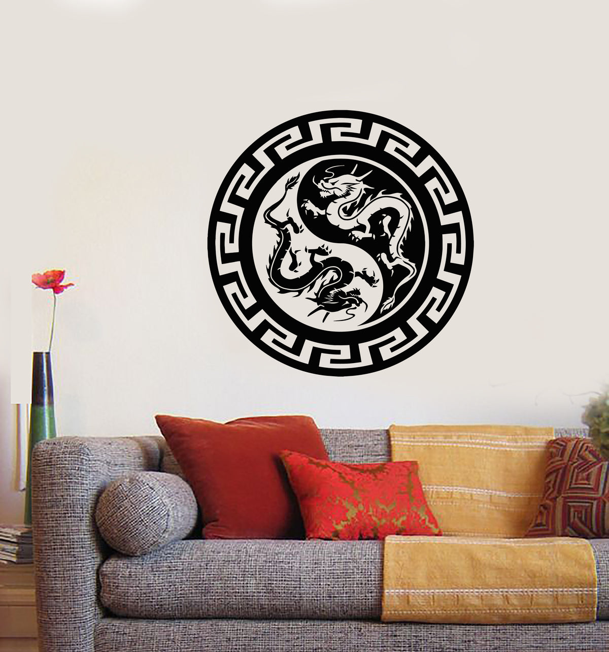 Vinyl Wall Decal Chinese Dragons Yin Yang Symbol Buddhism Stickers (35 ...