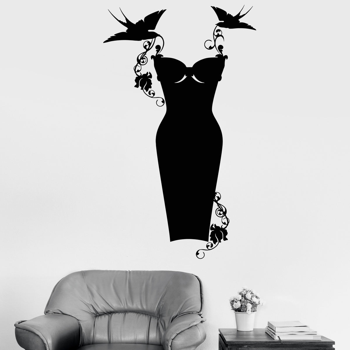 Vinyl Wall Decal Black Dress Shop Fashion Clothes Shopping Stickers Un ...