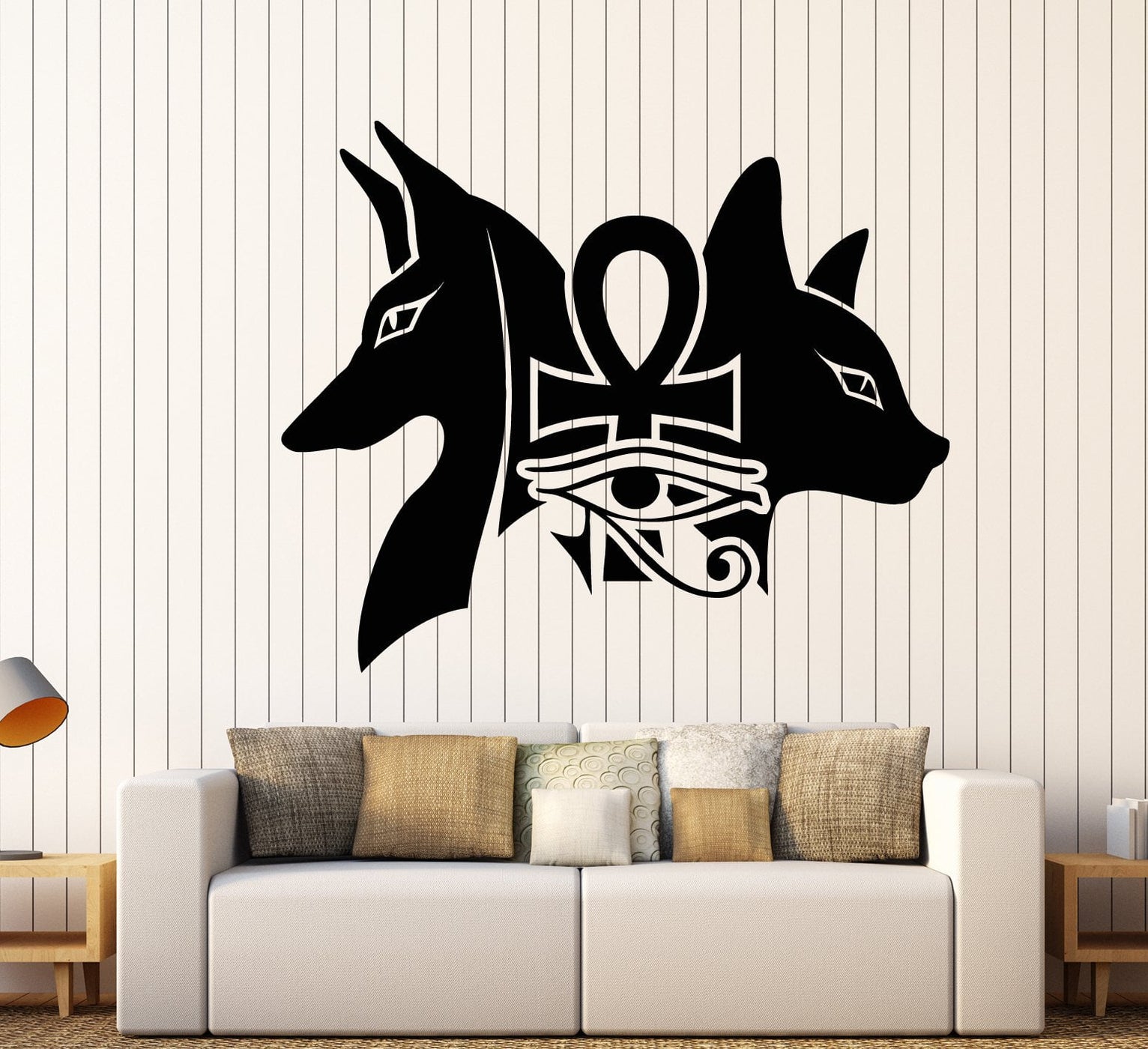 Egyptian Gods Anubis and Bastet Vinyl Wall Decal Ancient Bastet Eye Of ...
