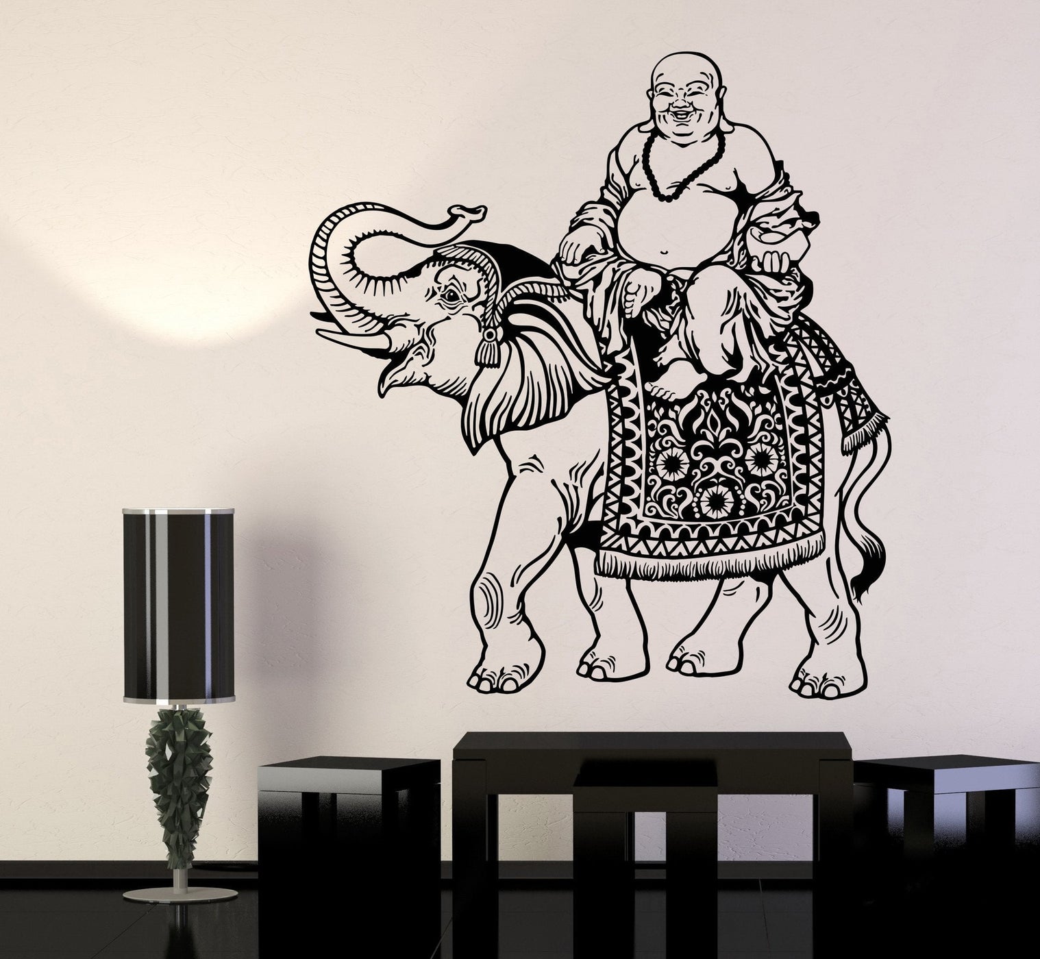 Vinyl Wall Decal Budai Indian Elephant Hinduism Asian Style Buddha Sti ...
