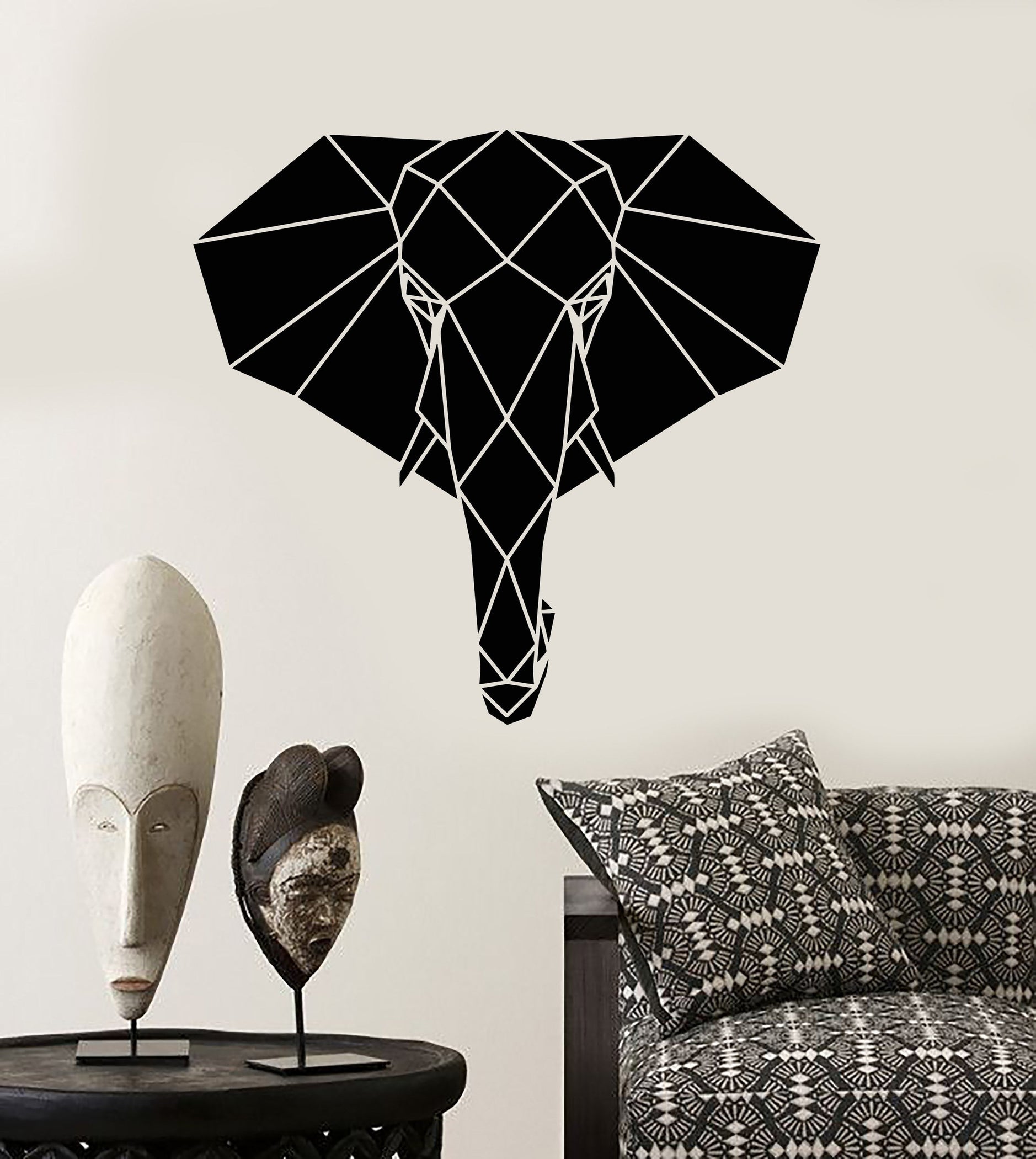 Vinyl Wall Decal Abstract Geometric Head Elephant African Animal Stick ...