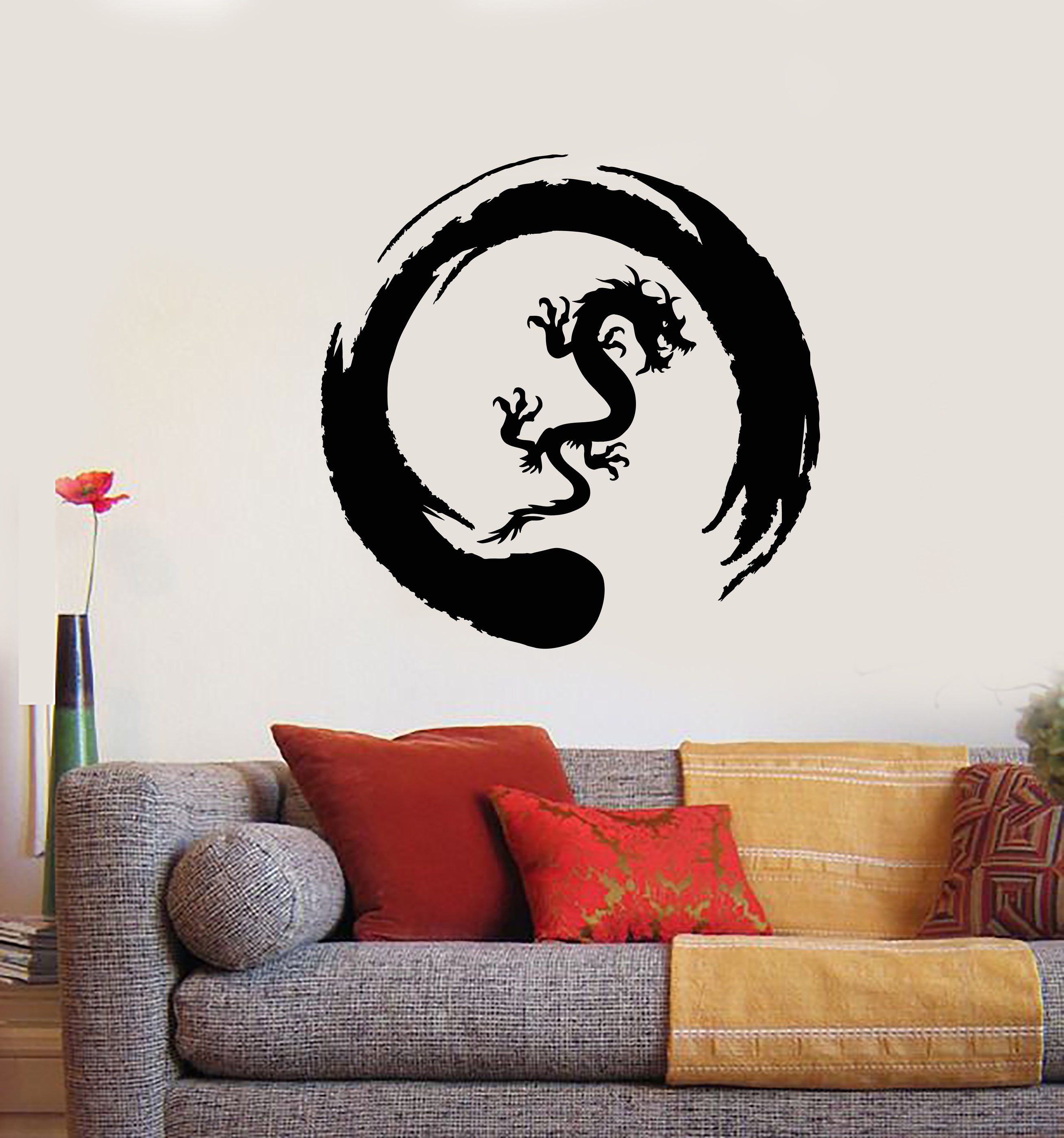 Vinyl Wall Decal Asian Dragon Circle Enso Buddhism Stickers (3434ig ...