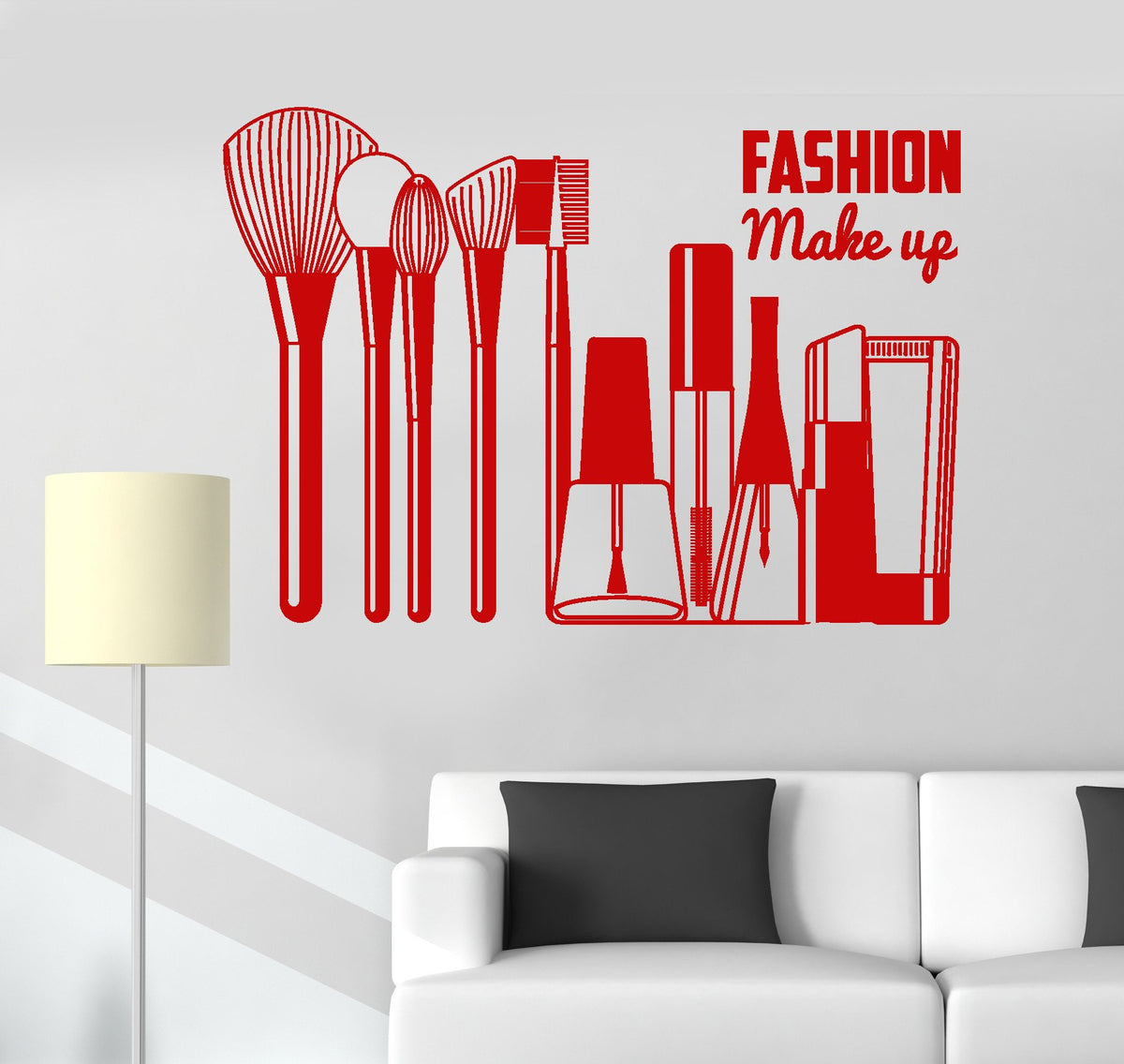 Vinyl Wall Decal Fashion Make Up Beauty Salon Girl Woman Cosmetic Stic ...