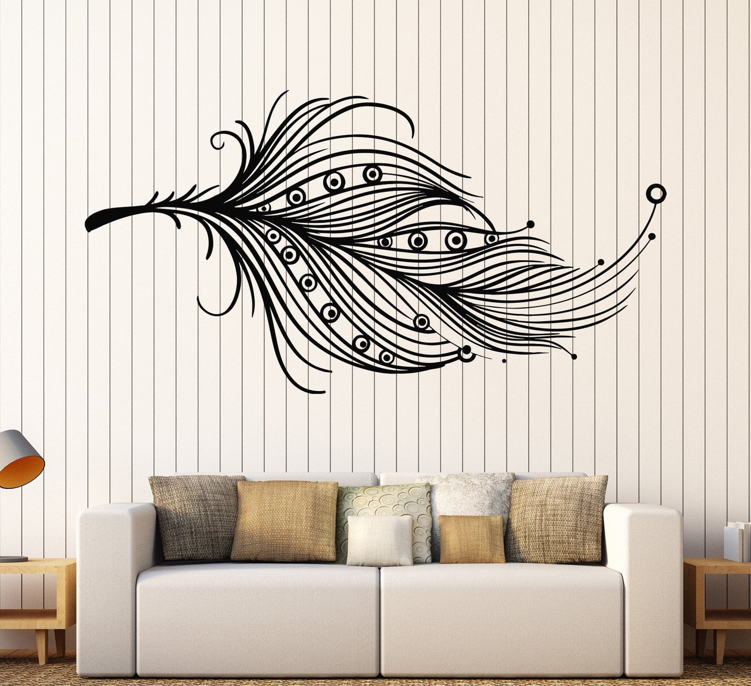 Vinyl Wall Decal Beautiful Feather Ethnic Style Room Decorating Sticke ...