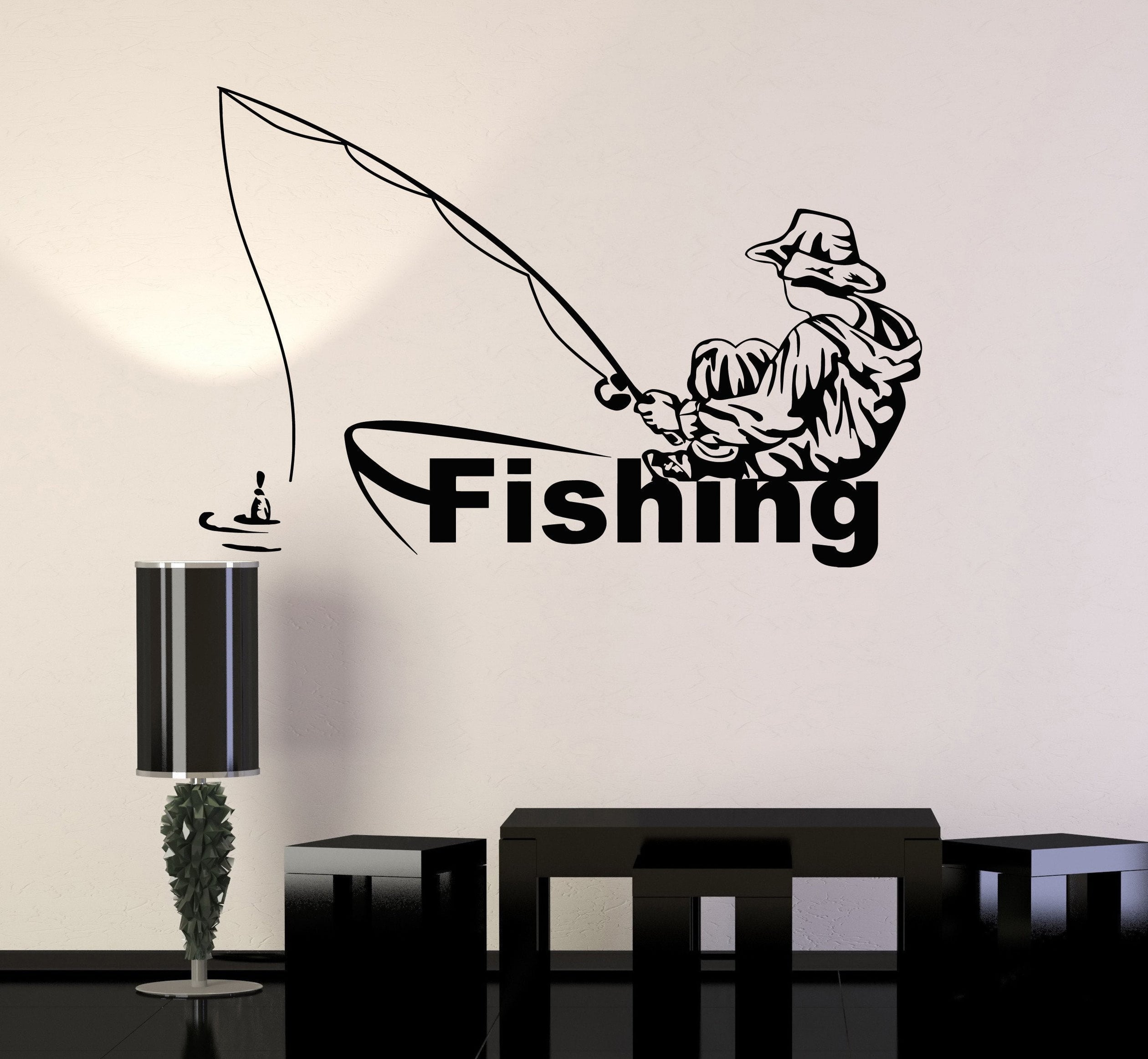 Vinyl Wall Decal Fishing Club Fisherman Boat Stickers Murals Unique Gi ...
