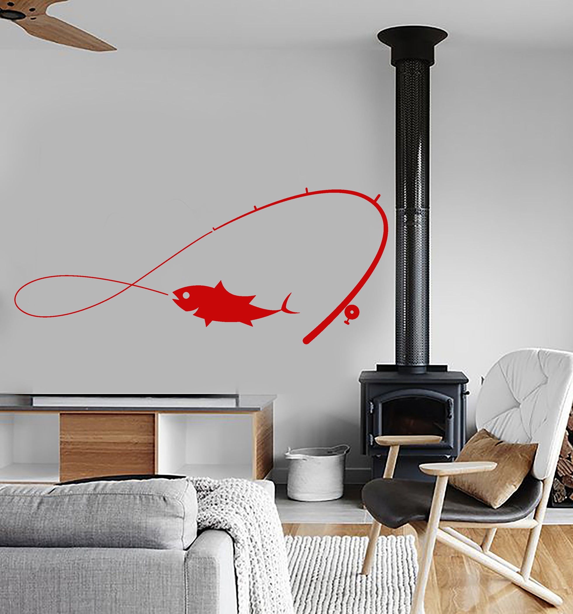 Vinyl Wall Decal Fishing Rod Fisherman Fish Hobby For Men Stickers Uni ...