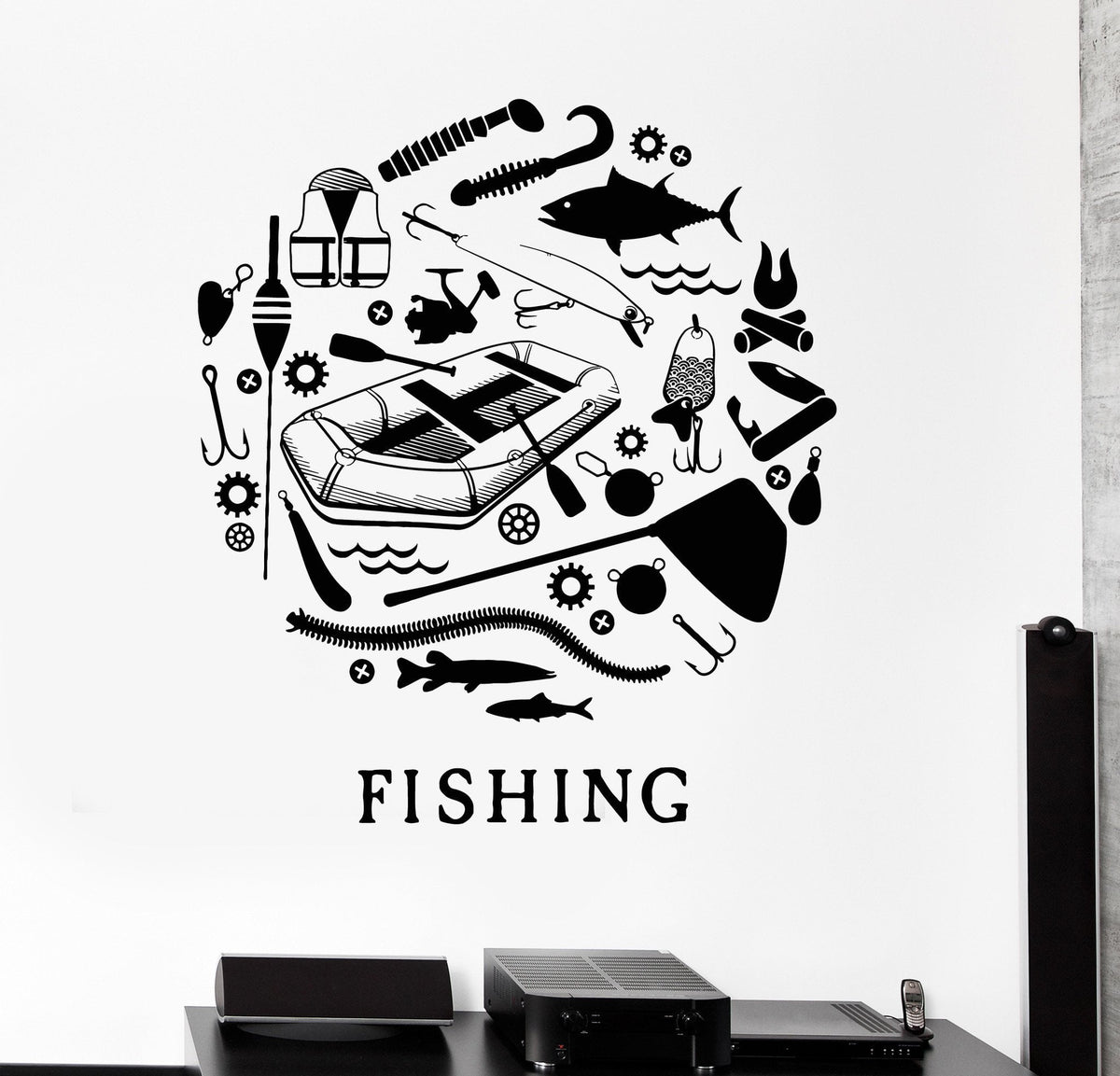 Vinyl Wall Decal Fishing Set Fisher Fish Hobby Stickers Mural Unique G ...