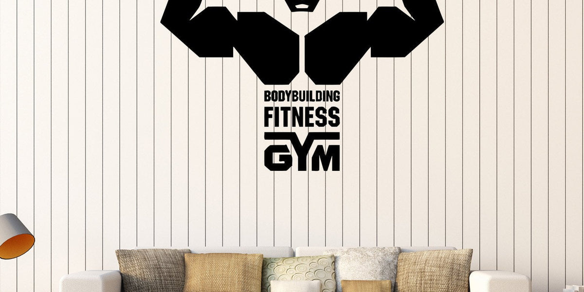 Vinyl Wall Decal Bodybuilding Gym Fitness Word Muscled Stickers Unique ...