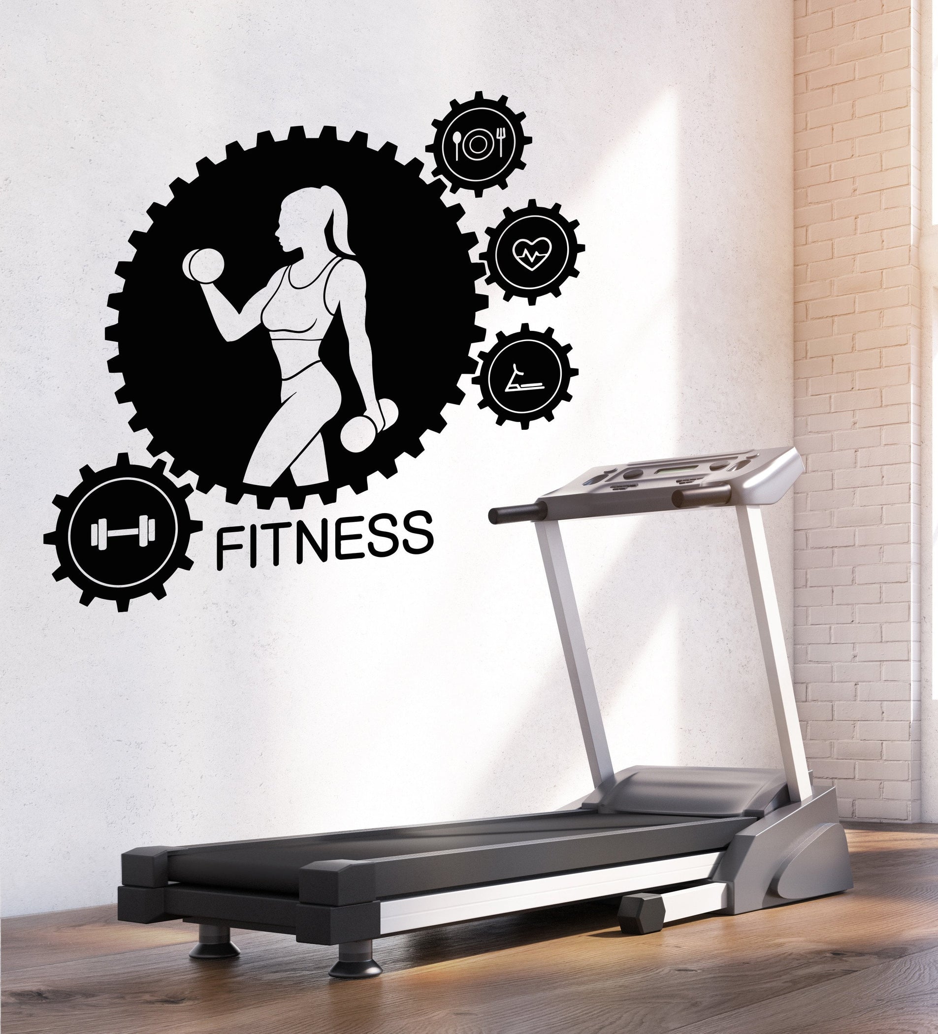 Vinyl Wall Decal Fitness Club Trainer Gym Gears Sports Girl Stickers U ...