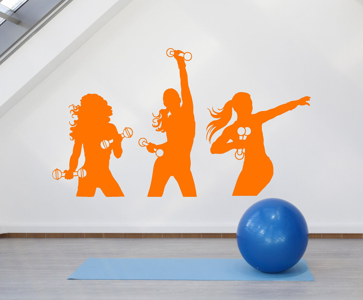 Vinyl Wall Decal Sport Fitness Girls Gym Aerobics Dumbbells Stickers U ...
