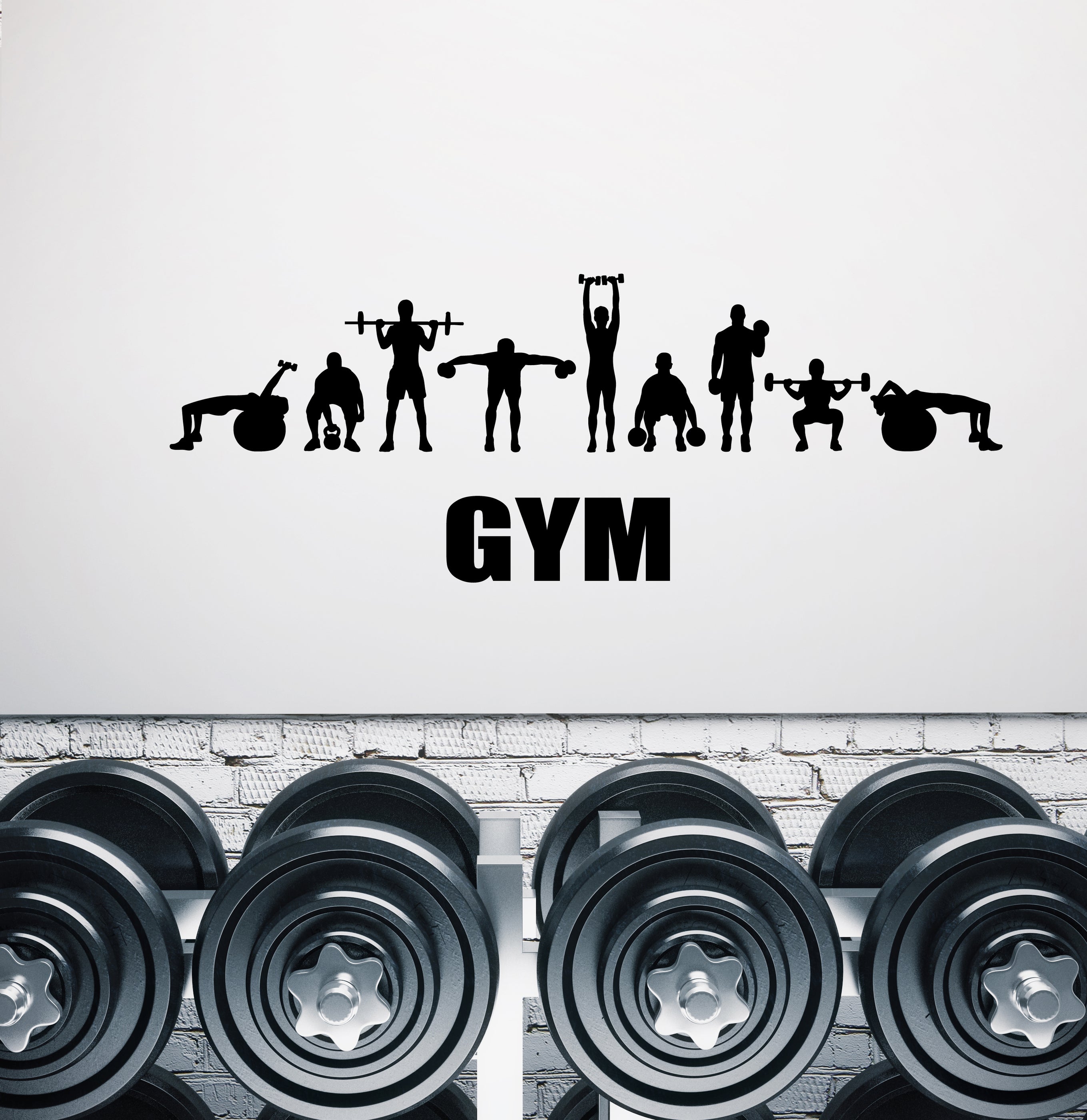 Vinyl Wall Decal Sport Fitness Gym Sign Word Barbell — Wallstickers4you