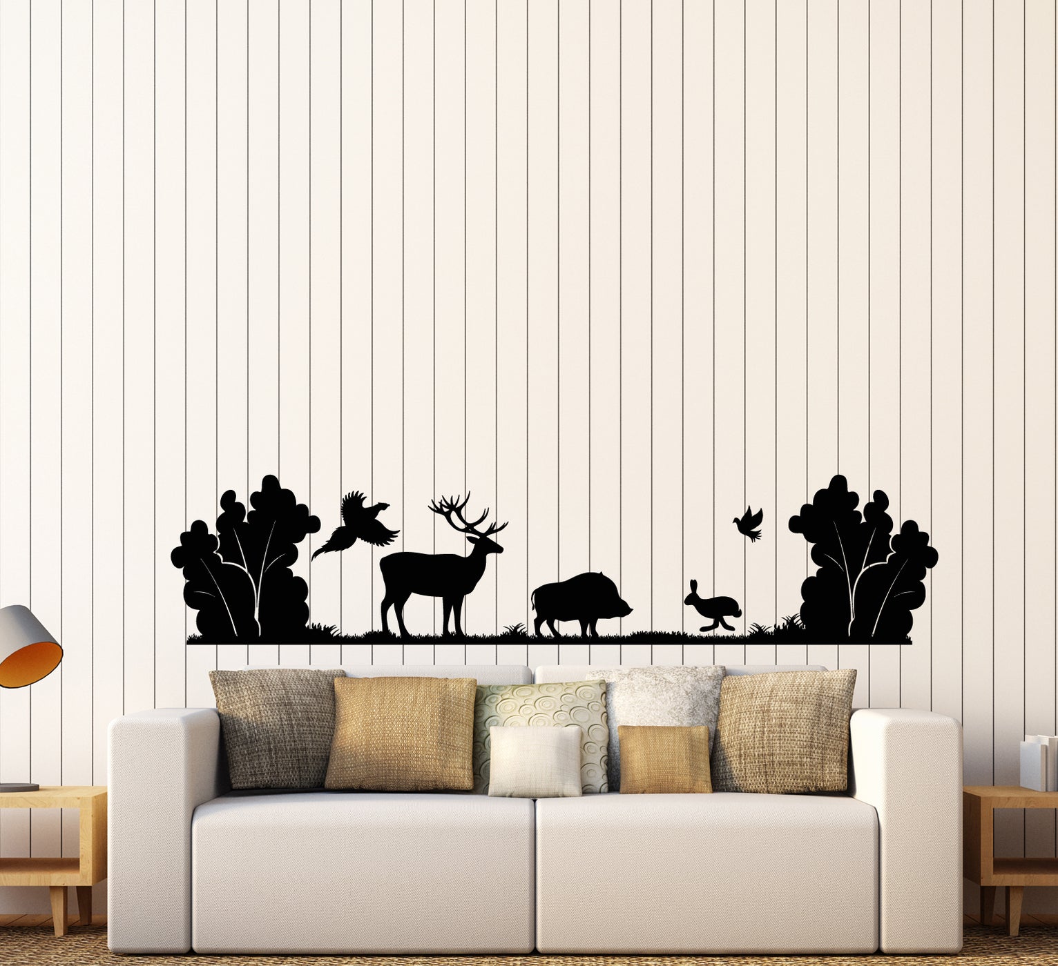 Vinyl Wall Decal Forest Animals Deer Boar Hare Nature Landscape Sticke ...