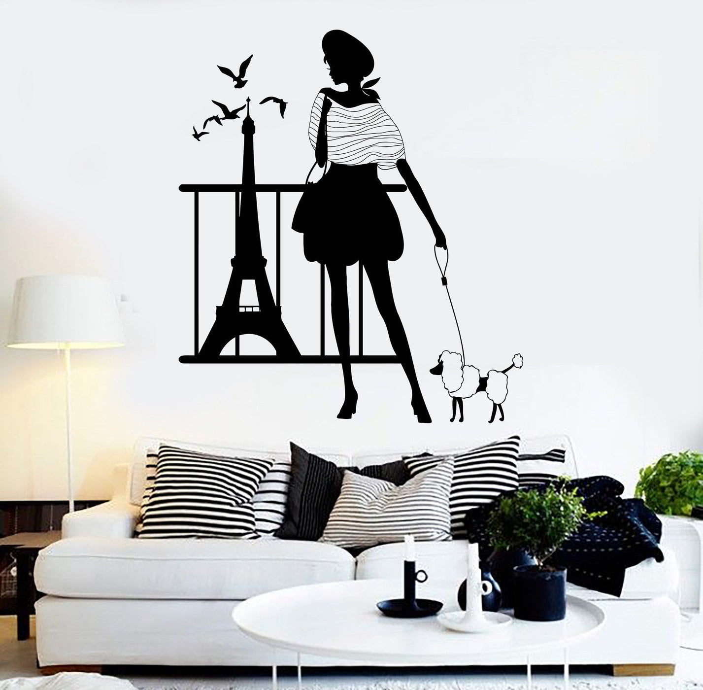 Vinyl Wall Decal French Woman Eiffel Tower Dog France Stickers Unique ...