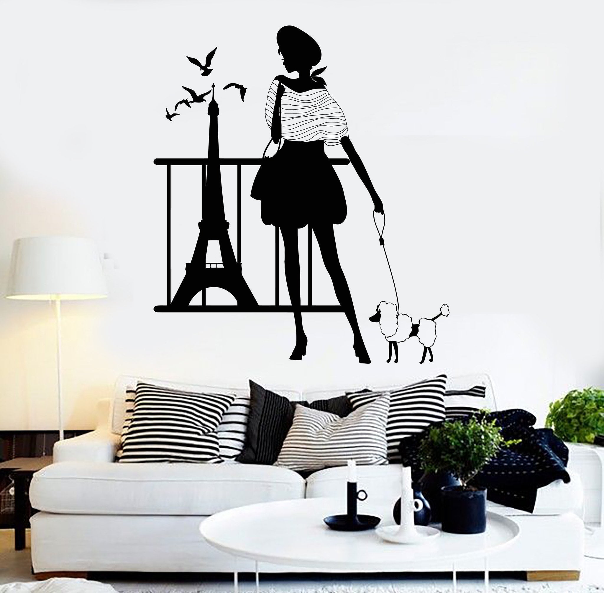 Vinyl Wall Decal French Woman Eiffel Tower Dog France Stickers Unique ...