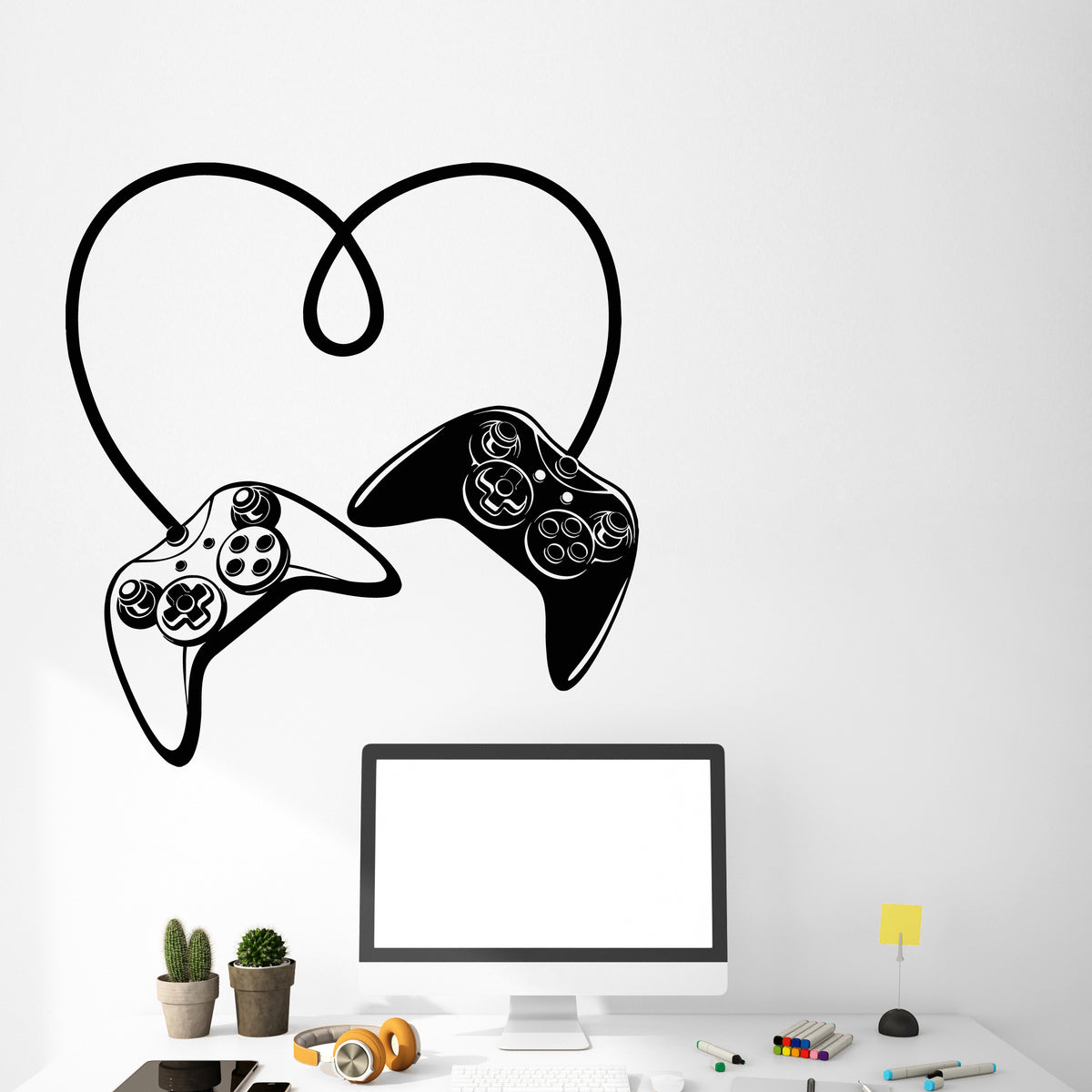 Vinyl Wall Decal Gamer Room Love Heart Two Joystick Stickers (3401ig ...