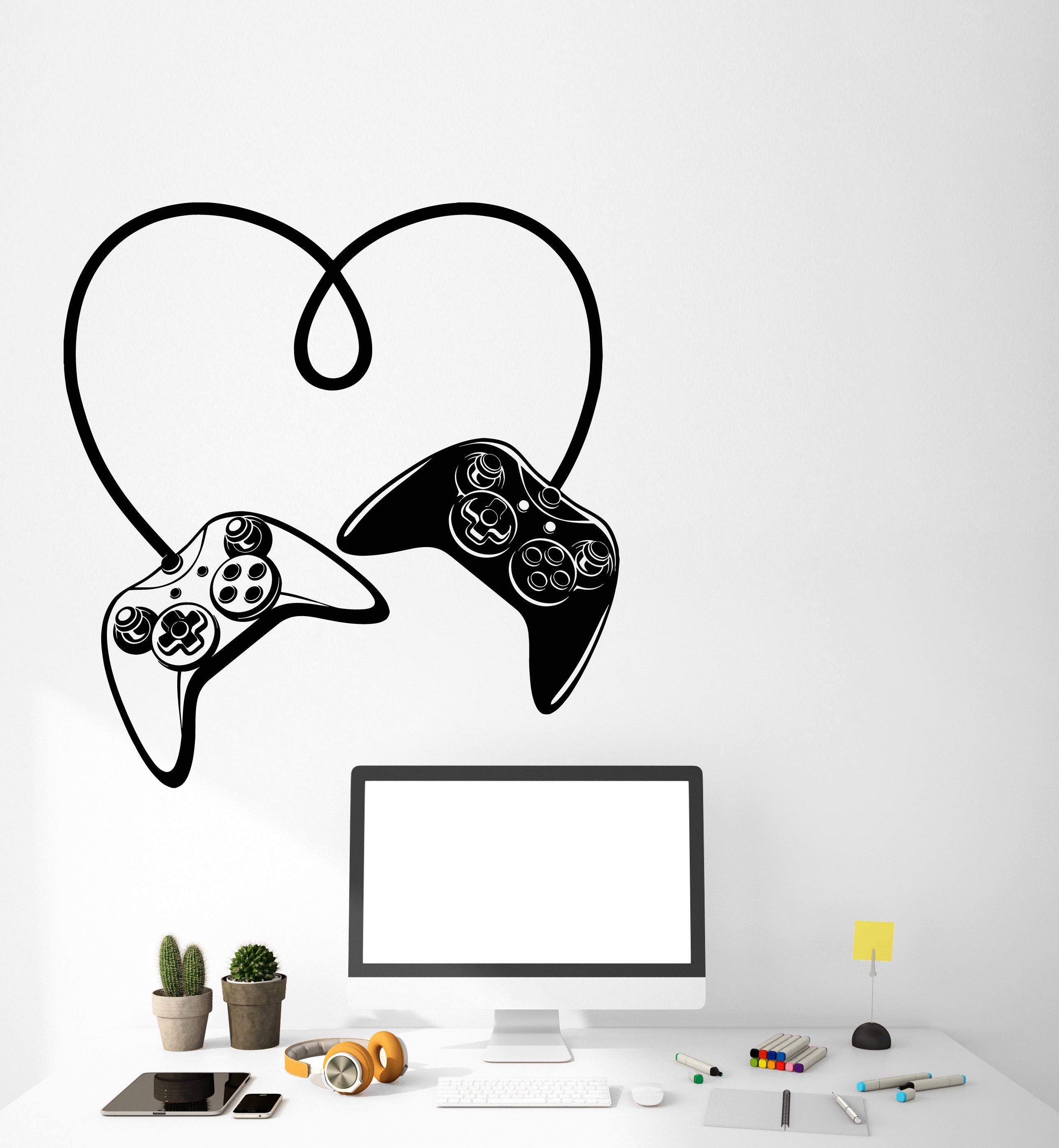 Vinyl Wall Decal Gamer Room Love Heart Two Joystick Stickers (3401ig ...