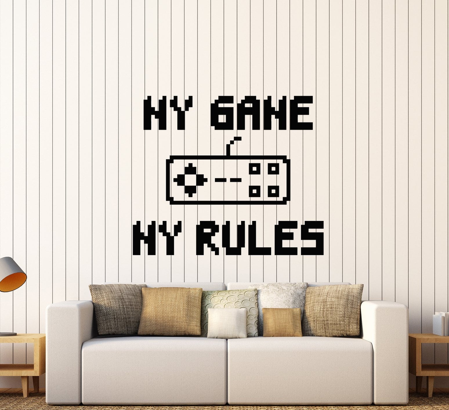 Vinyl Wall Decal Gamer Room Quote Joystick My Game My Rules Stickers ...