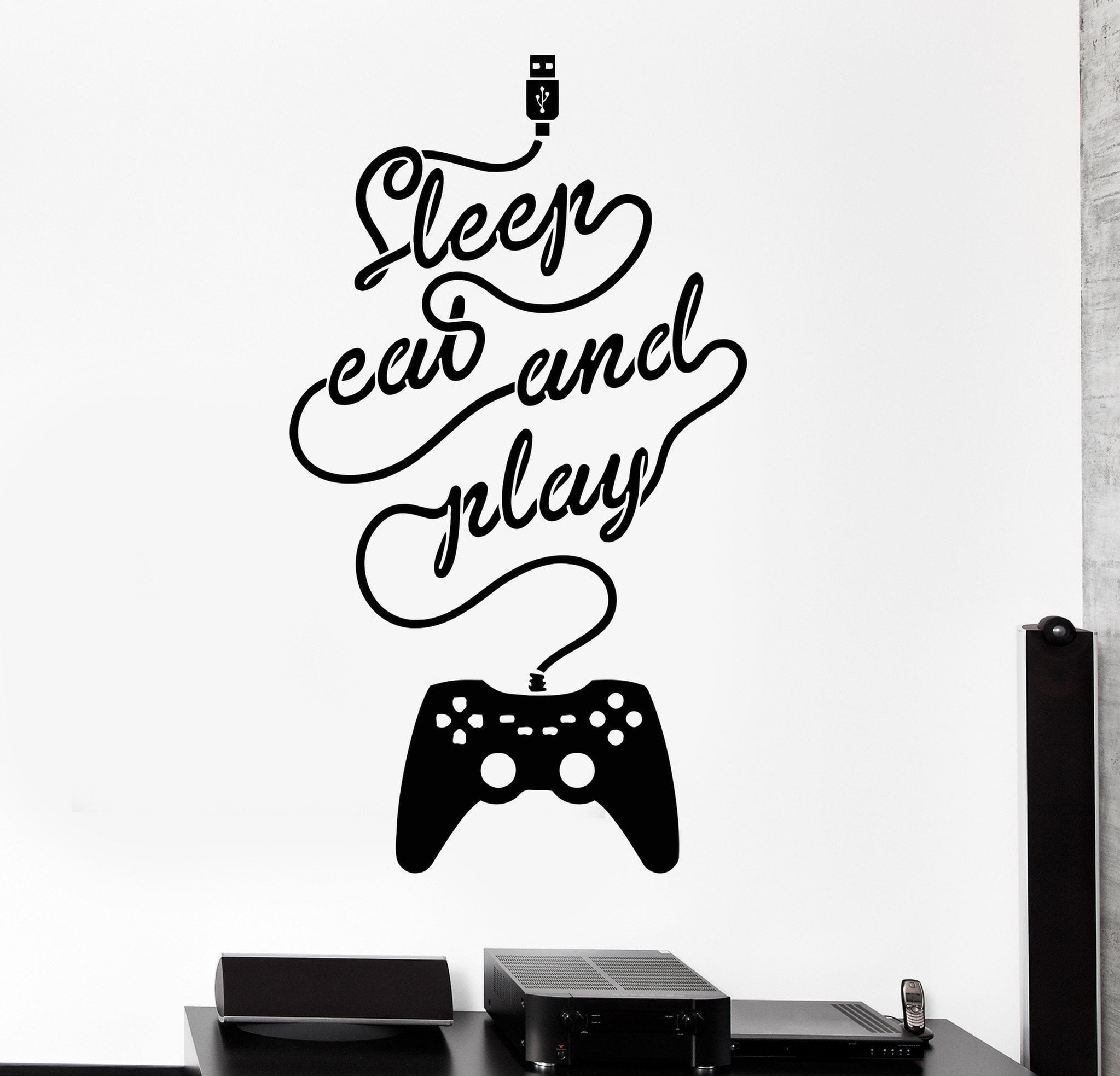 Vinyl Wall Decal Video Game Gamer Word Joystic Teenager Room Decor Sti ...