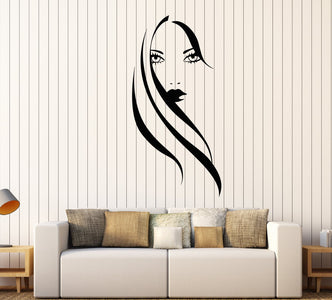 Vinyl Wall Decal Beautiful Girl Face Model Long Hair Makeup Fashion St ...
