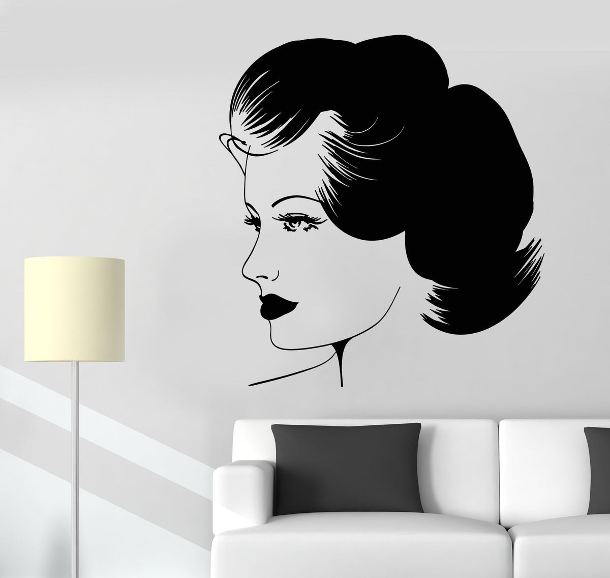 Vinyl Wall Decal Retro Beautiful Woman Face Makeup Hairstyle Stickers ...