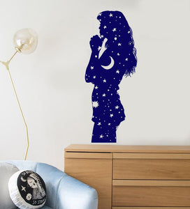 Vinyl Wall Decal Pajamas Girl Night Stars Moon Dream Bedroom Design St ...