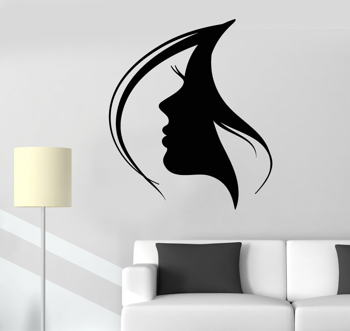 Vinyl Wall Decal Woman Face Silhouette Girl Head Hairstyle Stickers (2 ...