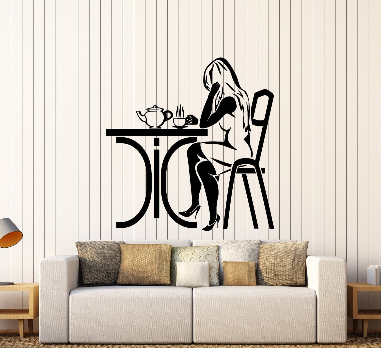Vinyl Wall Decal Girl In Cafe Restaurant Single Woman Stickers (2356ig ...